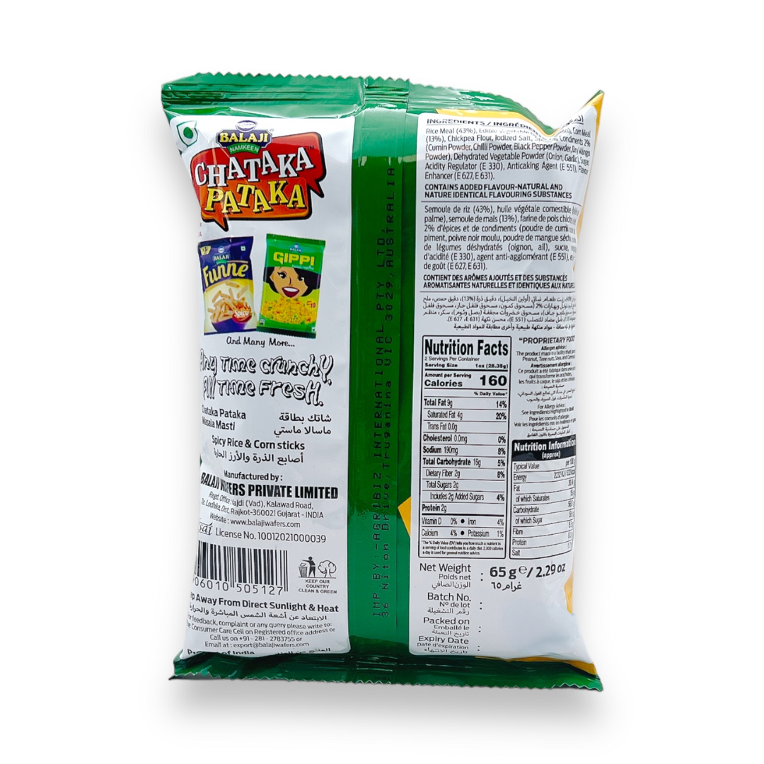 Balaji Chatka Pataka Masala Masti/ Spicy Rice and Corn Sticks 65Gm ...