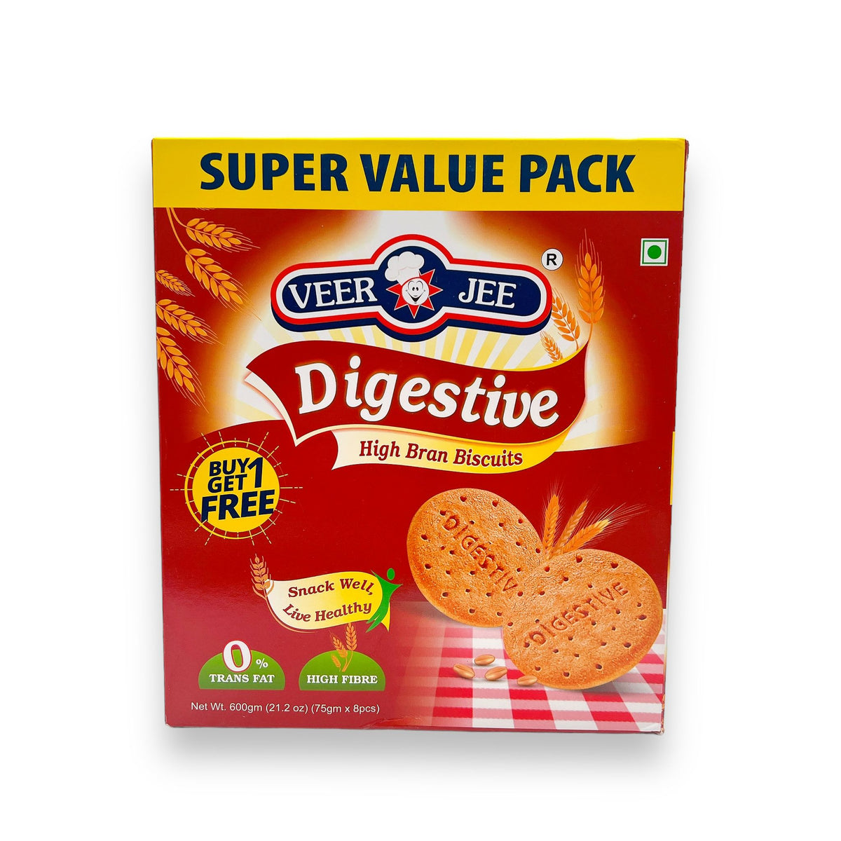 Buy Veerji Digestive High Bran Biscuits 600Gm from Online Indian ...